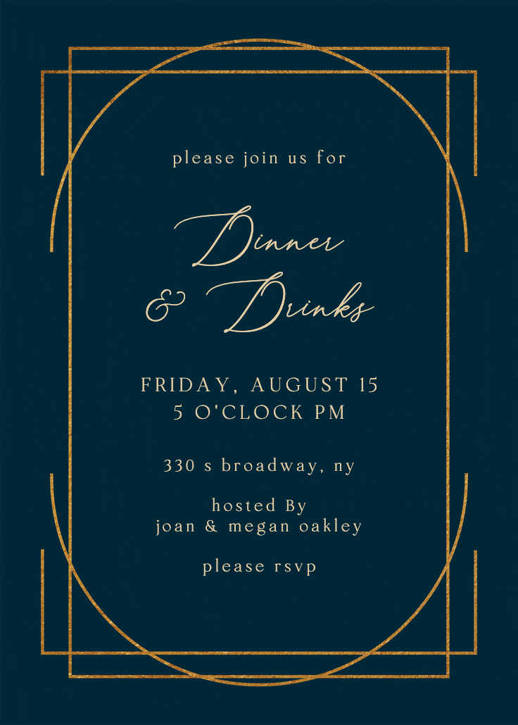 Elegant Golden Lines - Dinner Party Invitation Template (Free) | Greetings Island